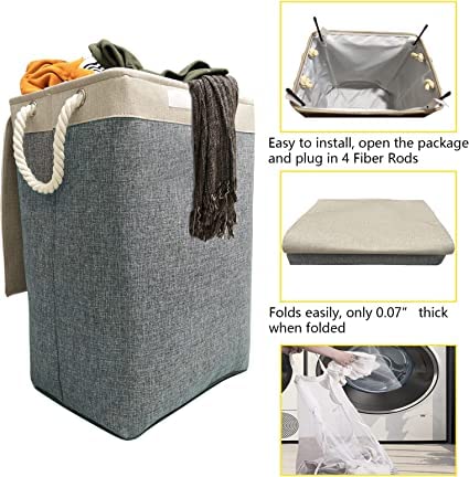 Laundry Basket with Lid & Inner Liner Bag Collapsible Stand Large Hamper for Bedroom Bathroom Dorm, Toys Clothing Organization 76L (Grey)