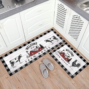 HOLVDENG Farmhouse Kitchen Mat Set of 2 Non Slip Thick Kitchen Rugs and Mats for Floor Comfort Standing Mats for Kitchen, Sink, Office, Laundry, 17"x47"+17"x28"