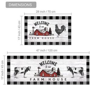 HOLVDENG Farmhouse Kitchen Mat Set of 2 Non Slip Thick Kitchen Rugs and Mats for Floor Comfort Standing Mats for Kitchen, Sink, Office, Laundry, 17"x47"+17"x28"