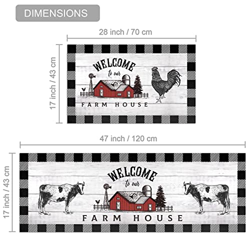 HOLVDENG Farmhouse Kitchen Mat Set of 2 Non Slip Thick Kitchen Rugs and Mats for Floor Comfort Standing Mats for Kitchen, Sink, Office, Laundry, 17"x47"+17"x28"