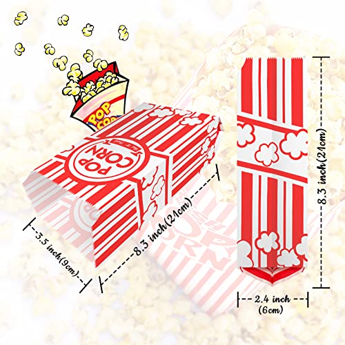 YESMONA 100 Pcs Paper Popcorn Bags, 2 Oz Popcorn Container Red and White Concession Stand Supplies Movie Theme Party Supplies Popcorn Holder