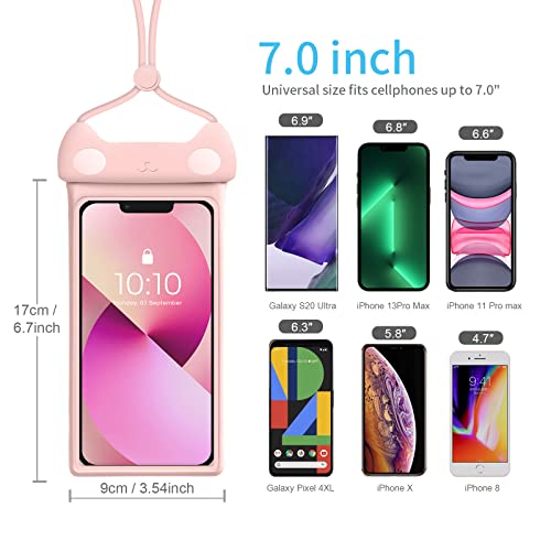 2 Pack Lovely Waterproof Phone Pouch with Lanyard Cell Phone IP8X Diving Outdoor Beach Underwater Up to 7.0" Universal Phone Case Dry Bag 3D Seamless HD TPU Dustproof Touch for iPhone Meow Pink Blue