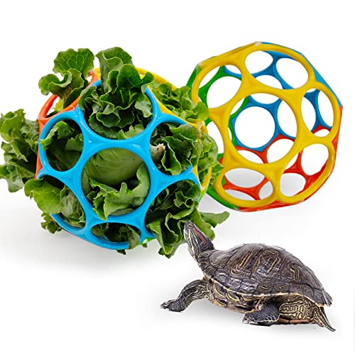 Hamiledyi Tortoise Treat Ball Toys, 2 Pcs Turtle Hay Feeder Balls Hanging Feeding Fruit Vegetable Holder Tortoise Enclosure Foraging Toy Pet Stress Relief