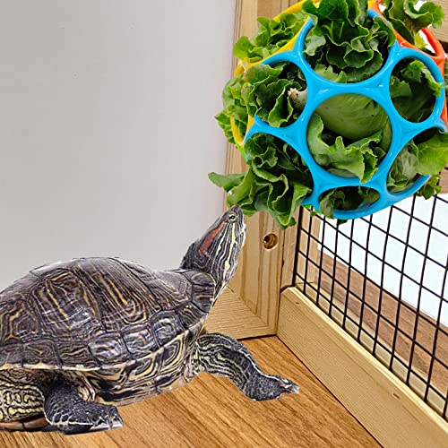 Hamiledyi Tortoise Treat Ball Toys, 2 Pcs Turtle Hay Feeder Balls Hanging Feeding Fruit Vegetable Holder Tortoise Enclosure Foraging Toy Pet Stress Relief