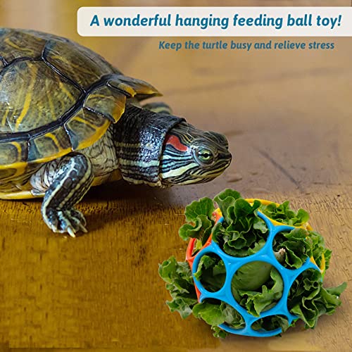 Hamiledyi Tortoise Treat Ball Toys, 2 Pcs Turtle Hay Feeder Balls Hanging Feeding Fruit Vegetable Holder Tortoise Enclosure Foraging Toy Pet Stress Relief