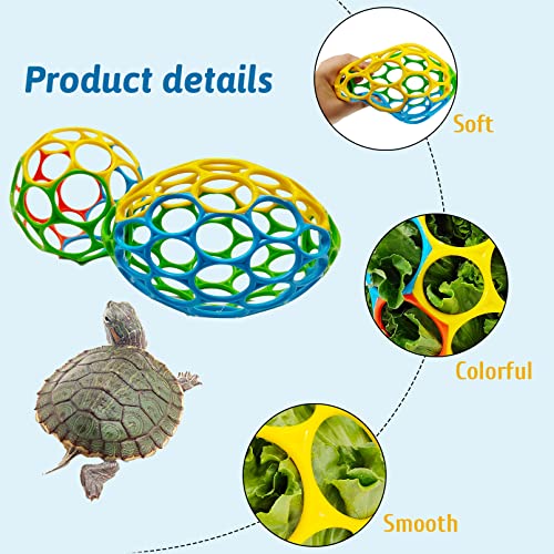 Hamiledyi Tortoise Treat Ball Toys, 2 Pcs Turtle Hay Feeder Balls Hanging Feeding Fruit Vegetable Holder Tortoise Enclosure Foraging Toy Pet Stress Relief