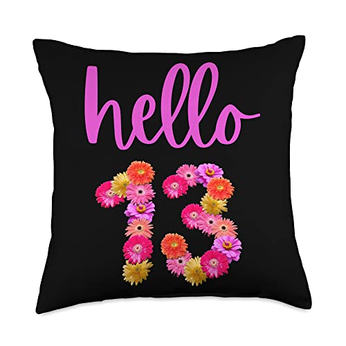 13 Year Old Gifts For Girls 13th Birthday Gifts Year Old Flower Hello 13 Its My 13th Birthday Throw Pillow, 18x18, Multicolor