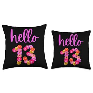 13 Year Old Gifts For Girls 13th Birthday Gifts Year Old Flower Hello 13 Its My 13th Birthday Throw Pillow, 18x18, Multicolor