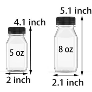 Hulless 5 Pcs 8 Ounce Plastic Juice Bottle Drink Containers Juicing Bottles with Black Lids, Suitable for Juice, Smoothies, Milk and Homemade Beverages, 250 mL