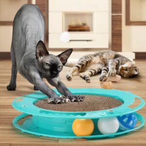 3 in 1 Cat Toy，Cat Scratcher Toy,Cat Ball Toy, Turntable Roller Track with Ball ,Cat Toy,Cat IQ Training(1 Pack with Two Mouse Play Toy)