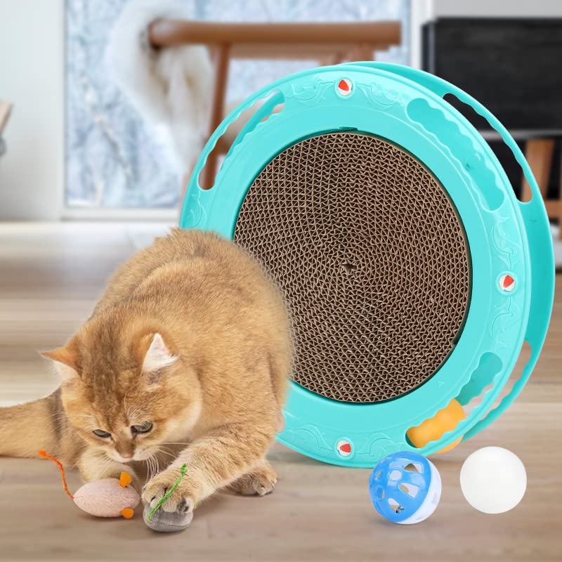 3 in 1 Cat Toy，Cat Scratcher Toy,Cat Ball Toy, Turntable Roller Track with Ball ,Cat Toy,Cat IQ Training(1 Pack with Two Mouse Play Toy)