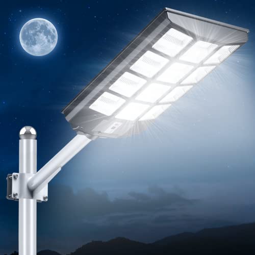 wudor 1200W Solar Street Lights Outdoor Waterproof, LED Bright Street Light Solar Powered, Wide Angle Lamp,Dusk to Dawn Flood Lights, with Motion Sensor and Remote Control for Yard,Parking Lot