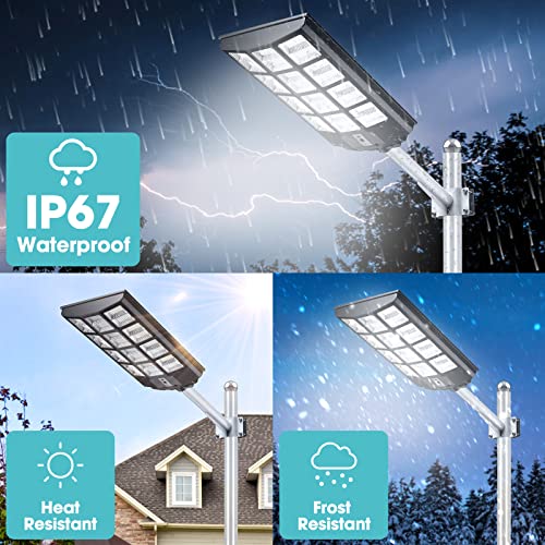 wudor 1200W Solar Street Lights Outdoor Waterproof, LED Bright Street Light Solar Powered, Wide Angle Lamp,Dusk to Dawn Flood Lights, with Motion Sensor and Remote Control for Yard,Parking Lot