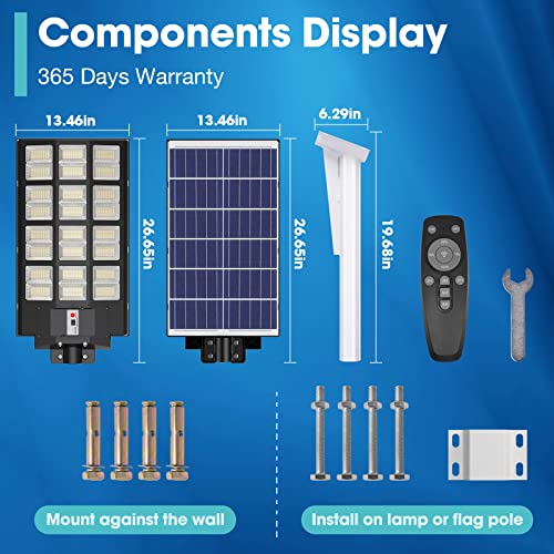 wudor 1200W Solar Street Lights Outdoor Waterproof, LED Bright Street Light Solar Powered, Wide Angle Lamp,Dusk to Dawn Flood Lights, with Motion Sensor and Remote Control for Yard,Parking Lot