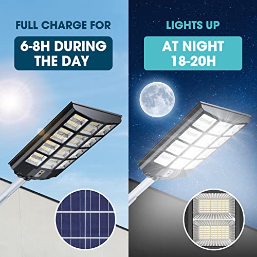 wudor 1200W Solar Street Lights Outdoor Waterproof, LED Bright Street Light Solar Powered, Wide Angle Lamp,Dusk to Dawn Flood Lights, with Motion Sensor and Remote Control for Yard,Parking Lot