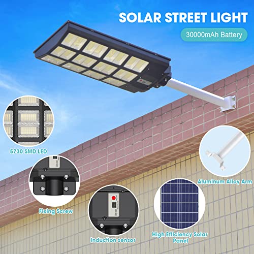 wudor 1200W Solar Street Lights Outdoor Waterproof, LED Bright Street Light Solar Powered, Wide Angle Lamp,Dusk to Dawn Flood Lights, with Motion Sensor and Remote Control for Yard,Parking Lot