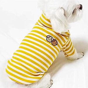 Cute Doggie Embroidery Dog Shirts Pet Cotton Striped T-Shirt Breathable Stretchy Dog Sweater Turtleneck Knitted Puppy Pullover for Cats Small Dogs (Small, Yellow Striped)