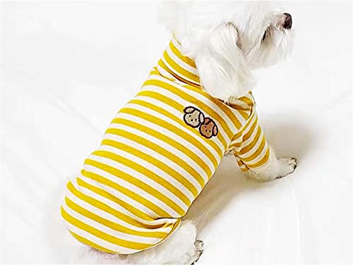 Cute Doggie Embroidery Dog Shirts Pet Cotton Striped T-Shirt Breathable Stretchy Dog Sweater Turtleneck Knitted Puppy Pullover for Cats Small Dogs (Small, Yellow Striped)