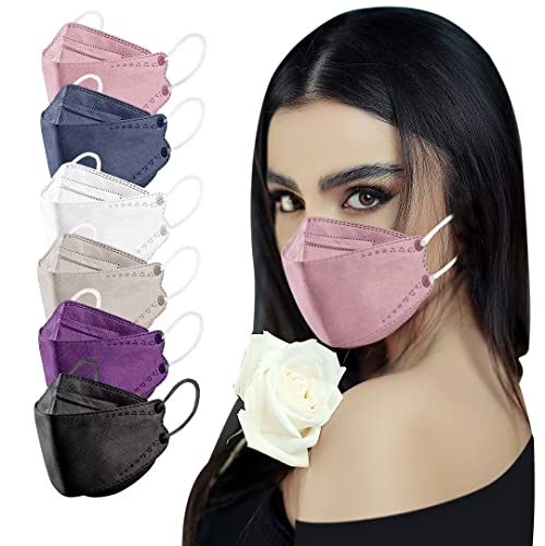 WCOLAS Face Mask Disposable, KF94 Masks for Adults, 60 PCS Masks Disposable Colorful, Face Shield Mask