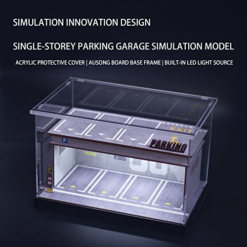 SIKIVOT 1/64 Scale Hot Wheels Display Case ，Parking Lot Model Car，Die-cast Car Garage Display Case， Hot Wheels Parking Garag，8 Parking Space with LED Light and Acrylic Cover (7641Number 86)