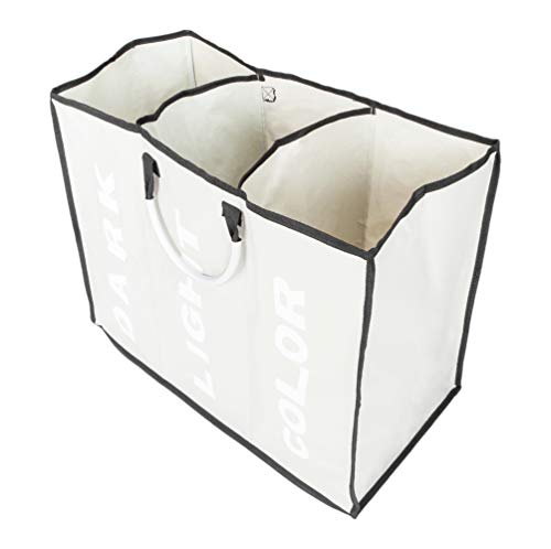 3 Sections Laundry Basket Foldable Bag Bin Organizer Large Dirty Clothes Hamper, Light Gray