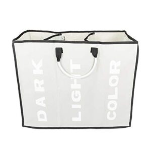 3 Sections Laundry Basket Foldable Bag Bin Organizer Large Dirty Clothes Hamper, Light Gray