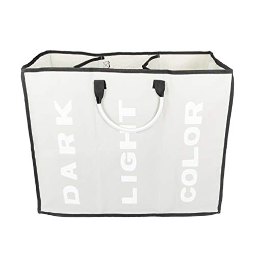 3 Sections Laundry Basket Foldable Bag Bin Organizer Large Dirty Clothes Hamper, Light Gray