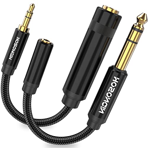 HOSONGIN 1/8 to 1/4 Stereo Headphone Adapter, 3.5mm to 1/4 inch Female Jack Cable Adapter and 1/4 inch to 3.5mm Female Jack Cable Adapter, Nylon Braided Jacket Gold-Plated Plug Double Shielding Cable