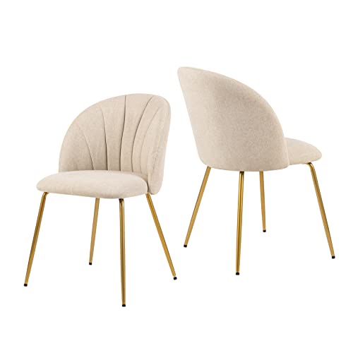 GIA Home Furniture Series Mid-Century Modern Dining Chair with Tufted Beige Velvet Upholstery, Set of 2, Gold