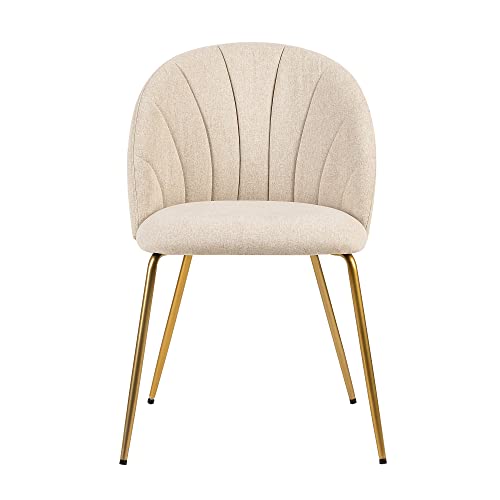 GIA Home Furniture Series Mid-Century Modern Dining Chair with Tufted Beige Velvet Upholstery, Set of 2, Gold