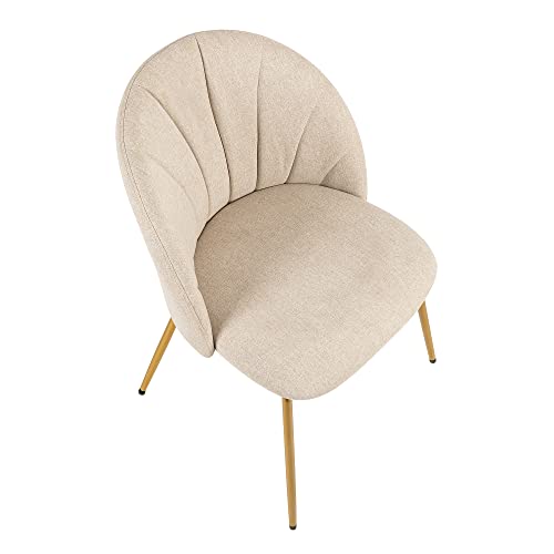 GIA Home Furniture Series Mid-Century Modern Dining Chair with Tufted Beige Velvet Upholstery, Set of 2, Gold