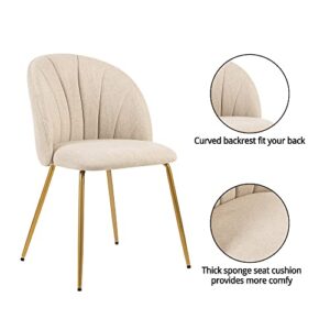 GIA Home Furniture Series Mid-Century Modern Dining Chair with Tufted Beige Velvet Upholstery, Set of 2, Gold