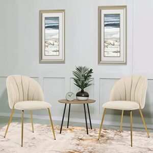 GIA Home Furniture Series Mid-Century Modern Dining Chair with Tufted Beige Velvet Upholstery, Set of 2, Gold