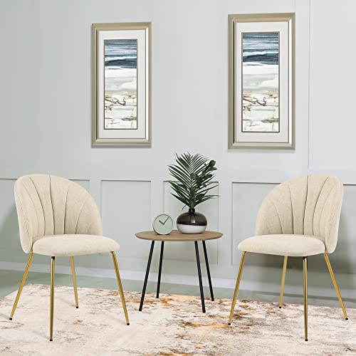 GIA Home Furniture Series Mid-Century Modern Dining Chair with Tufted Beige Velvet Upholstery, Set of 2, Gold