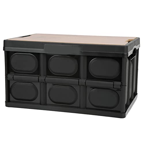 Folding Storage Box, Storage Box Removable 30L Portable Safe Thicken Multifunctional with Wooden Panel for Outdoor(Black)