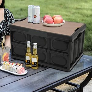 Folding Storage Box, Storage Box Removable 30L Portable Safe Thicken Multifunctional with Wooden Panel for Outdoor(Black)