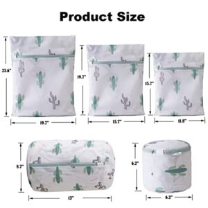 YUNHEGONG Mesh Laundry Bags, Washing Machine Wash Bags, Reusable and Durable Mesh Wash Bags for Delicates Blouse, Hosiery, Underwear, Bra, Lingerie Baby Clothes (5 Different Sizes, cactus)