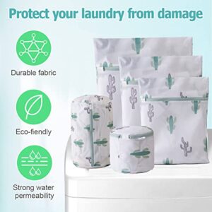 YUNHEGONG Mesh Laundry Bags, Washing Machine Wash Bags, Reusable and Durable Mesh Wash Bags for Delicates Blouse, Hosiery, Underwear, Bra, Lingerie Baby Clothes (5 Different Sizes, cactus)