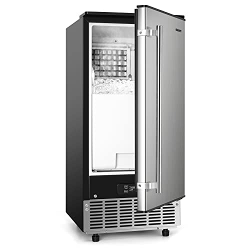 Euhomy Commercial Ice Maker Machine, 80 Lbs/Day Ice Making Stainless Steel Under Counter Ice Maker with 24 Lb Storage, Built-in Freestanding Ice Maker for Commercial and Home Use