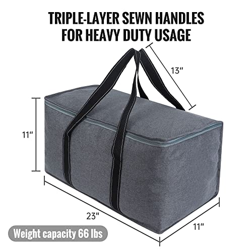 Large Storage Tote Bag with Zipper 2 Pack, Heavy Duty Travel Totes for Storage, Moving Supplies Boxes with Handles, Zippered Reusable Storage Bags for Sports Garage College Traveling