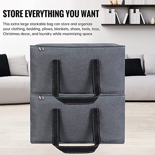 Large Storage Tote Bag with Zipper 2 Pack, Heavy Duty Travel Totes for Storage, Moving Supplies Boxes with Handles, Zippered Reusable Storage Bags for Sports Garage College Traveling