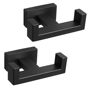 nearmoon bath double towel hook- sus304 stainless steel square robe towel holder, heavy duty rustproof double coat hook for bathroom livingroom kitchen wall mounted, 2 pack (matte black)