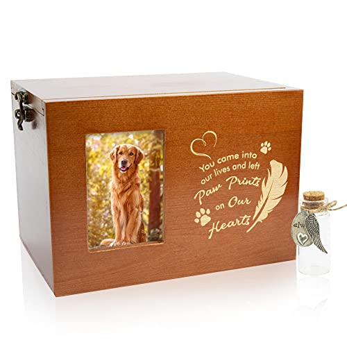 GAGILAND Pet Ashes Keepsake Box, Pet Urns for Dogs or Cats Ashes with Keepsake Vial, Funeral Wooden Pet Cremation Urns with Photo Frame, Memorial Urns for Pet Ashes Dog Cat (Large)