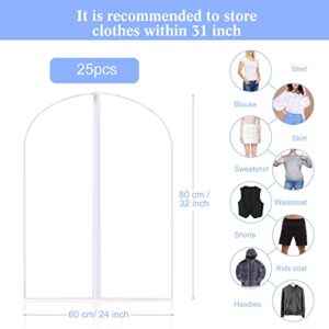 Chumia 25 Pcs Garment Bags for Hanging Clothes Storage, 24 x 32 Inch Clear Plastic Clothes Covers Dust Proof Suit Cover Dress Garment Bags with Full Zipper for Travel Closet Kids/ Adult Short Clothes