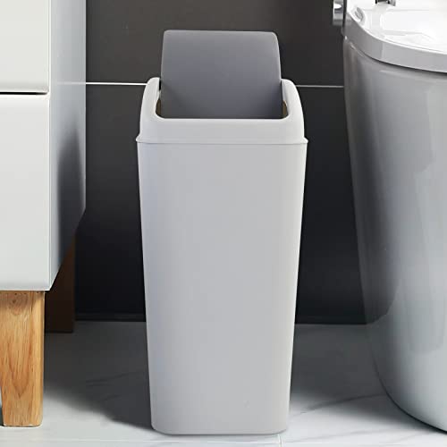 Afromy 4.2 Gallon Swing Lid Trash Can, Plastic Waste Bin Garbage with Lid, Grey