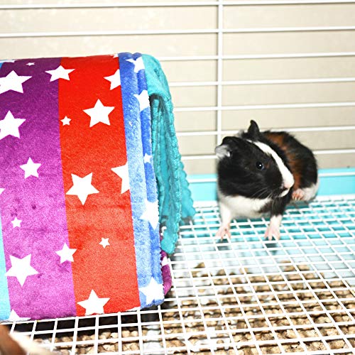 HOMEYA Guinea Pig Tunnel Kit,Pet Hideout Play Tube Hideaway Bedding+Small Animal Hammock&Cozy Bed Nest,Funny Toys and Cage Accessories for Ferret Rat Hamster Squirrel Chinchilla Sugar Glider-Rainbow