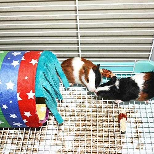 HOMEYA Guinea Pig Tunnel Kit,Pet Hideout Play Tube Hideaway Bedding+Small Animal Hammock&Cozy Bed Nest,Funny Toys and Cage Accessories for Ferret Rat Hamster Squirrel Chinchilla Sugar Glider-Rainbow