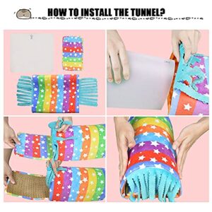 HOMEYA Guinea Pig Tunnel Kit,Pet Hideout Play Tube Hideaway Bedding+Small Animal Hammock&Cozy Bed Nest,Funny Toys and Cage Accessories for Ferret Rat Hamster Squirrel Chinchilla Sugar Glider-Rainbow