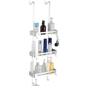 mogfct bathroom shower caddy over the door hanging shower organizer storage aluminum shower shelf rust proof bathroom shelves basket rack with hook rust free (black)