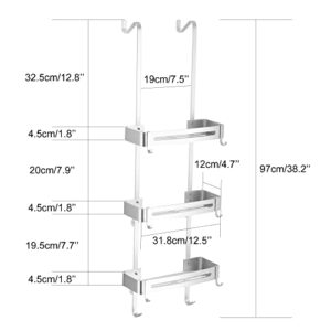 MOGFCT Bathroom Shower Caddy Over The Door Hanging Shower Organizer Storage Aluminum Shower Shelf Rust Proof Bathroom Shelves Basket Rack with Hook Rust Free (Black)